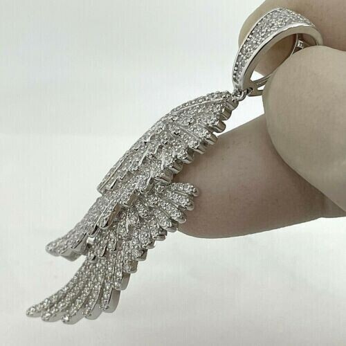 2Ct Lab Created Round Diamond Angel Wings Pendant 14K White Gold Silver ...