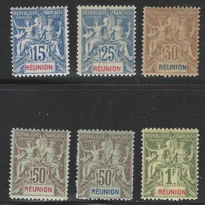 Reunion: 6 Mint Stamps, Scott #41 NH, 45 LH, 46LH, 49 LH , 50 NH, 52 NH ...