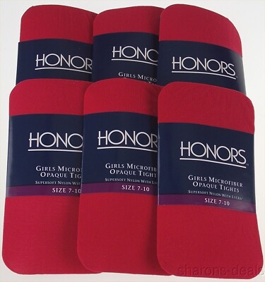6 Pairs Red Scarlet Honors Girls Microfiber Opaque Tights Med Supersoft ...