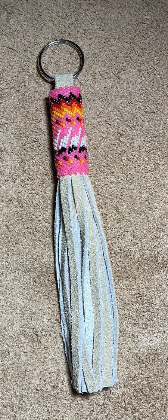 One Neat New Native American Lakota Sioux Beaded Leather Keychain | eBay