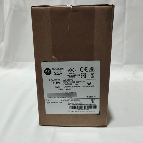 New Sealed Allen Bradley 25A-D1P4N104 /B PowerFlex 523 AC Drive 0.4kW ...