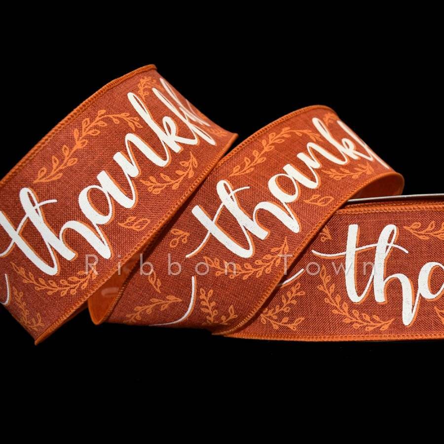 10 Yards Thankful Autumn Fall Orange Thanksgiving Wired Ribbon 2 1/2"W ...