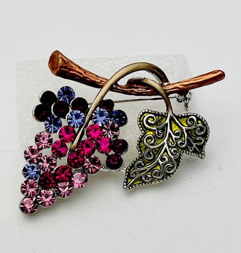 Enamel Crystal Grape Vine Pin/Brooch | eBay