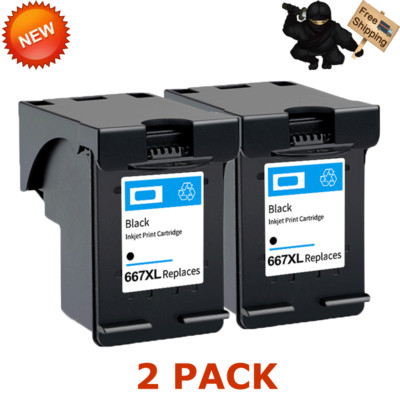 2 PACK Black Ink for HP 667 XL Deskjet Ink Advantage 2376 2775 2776 ...