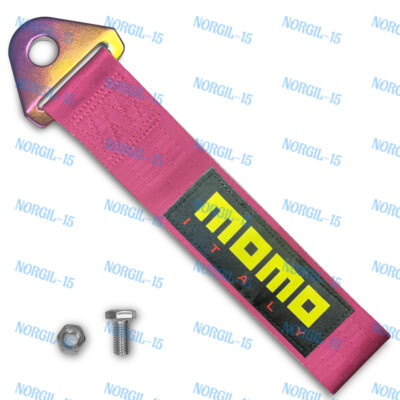 PINK / Neo Chrome Car Tow Towing Strap JDM Racing Drift Rally Sports ...