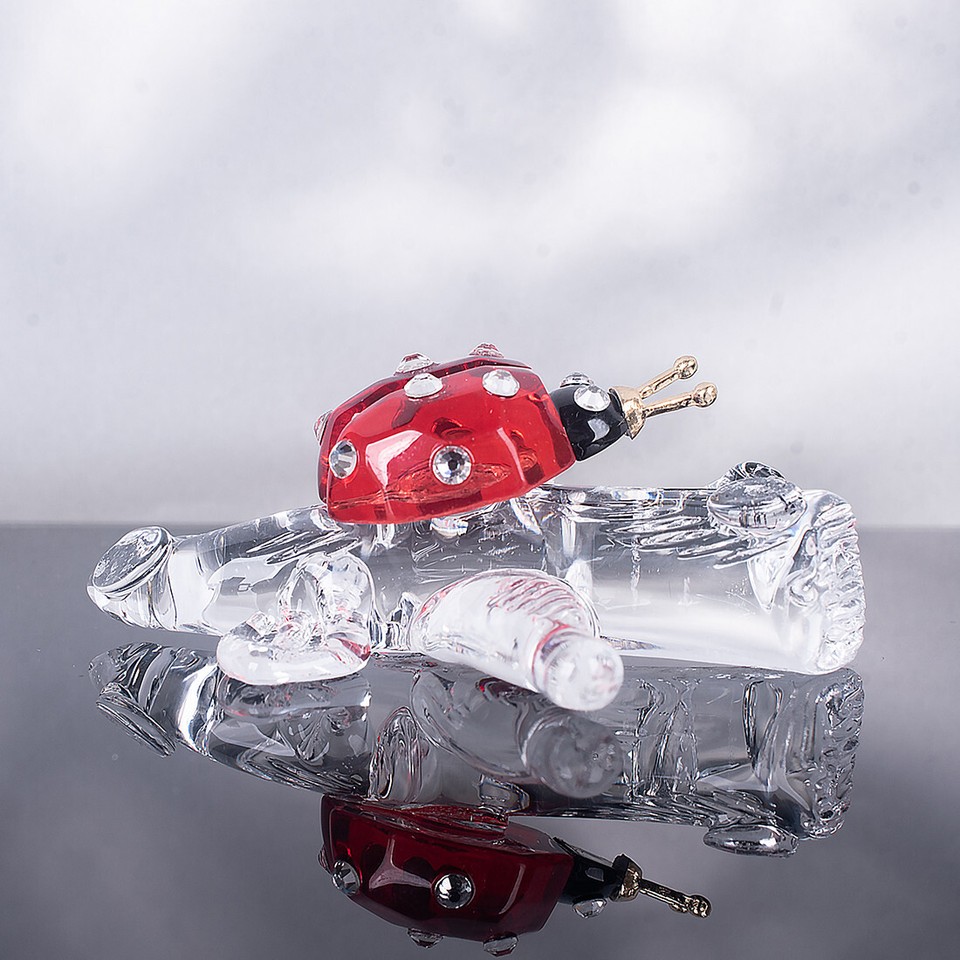 LONGWIN Red Crystal Ladybugs On Tree Figurine Collectible Glass Animal ...