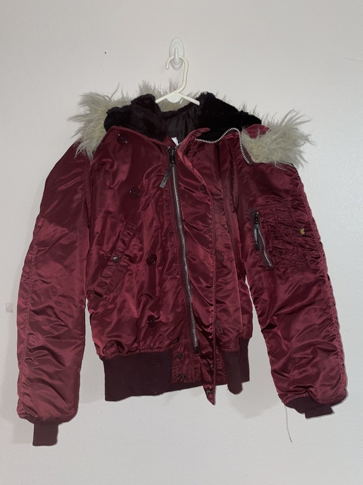 Alpha Industries Flying Mans Heavy Jacket N2B Faux Fur Hood M Burgundy | eBay