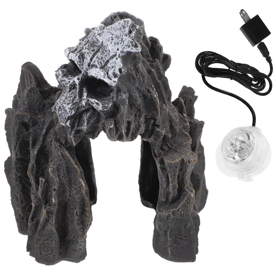 Skull Cave Decoration Aquarium Mountain Ornament Rock With Lamp Cave ...