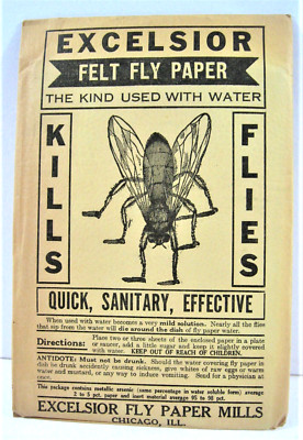 Vintage Excelsior Felt Fly Paper Mills Package / Sign Old Stock Chicago ...