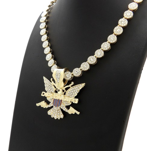 Hip Hop Iced DIPLOMATS Eagle Pendant & 8mm 18" Cluster Choker Chain ...