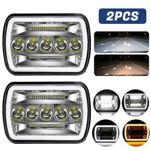 2X 7x5" LED Headlight DRL High/Low Beam Light Turn Signal For Nissan ...