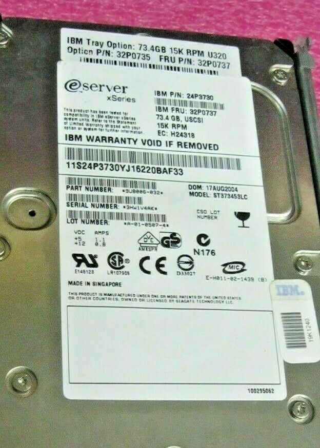 IBM 32P0737 32P0735 3.5" 73.4GB ULTRA 320 Scsi 15K HDD Seagate ...