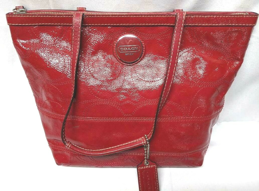 COACH STITCH SIGNATURE STRIPE LEATHER TOTE F15142 - Gem