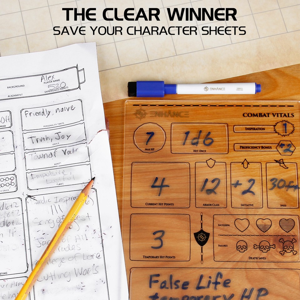 ENHANCE Tabletop Acrylic Character Sheet Set - Reusable 5e DnD ...