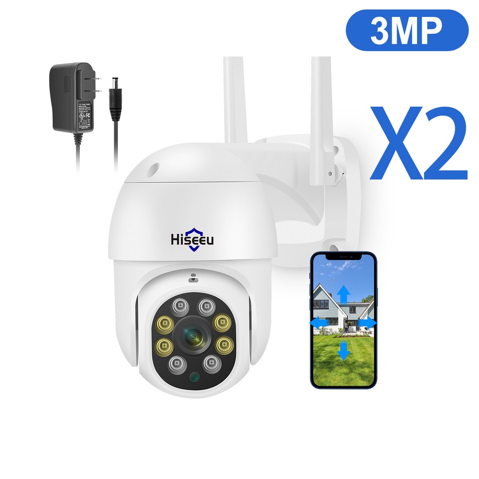 Hiseeu 3MP Wireless Outdoor WIFI PTZ Security Camera System Audio Night ...