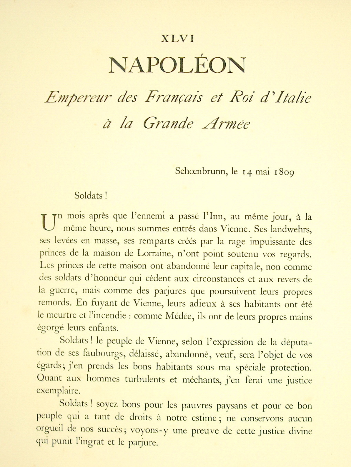 Napoleon Bonaparte " IN Vienne " Schoenbrunn Speeches 14 May 1809 ...