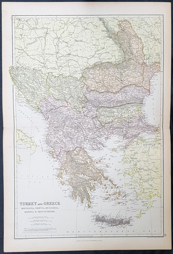 1870 John Bartholomew Large Antique Map The Ottoman Empire in Europe ...