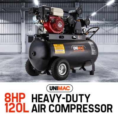 UNIMAC Industrial Air Compressor Petrol 120L Tri-V Piston Heavy Duty ...