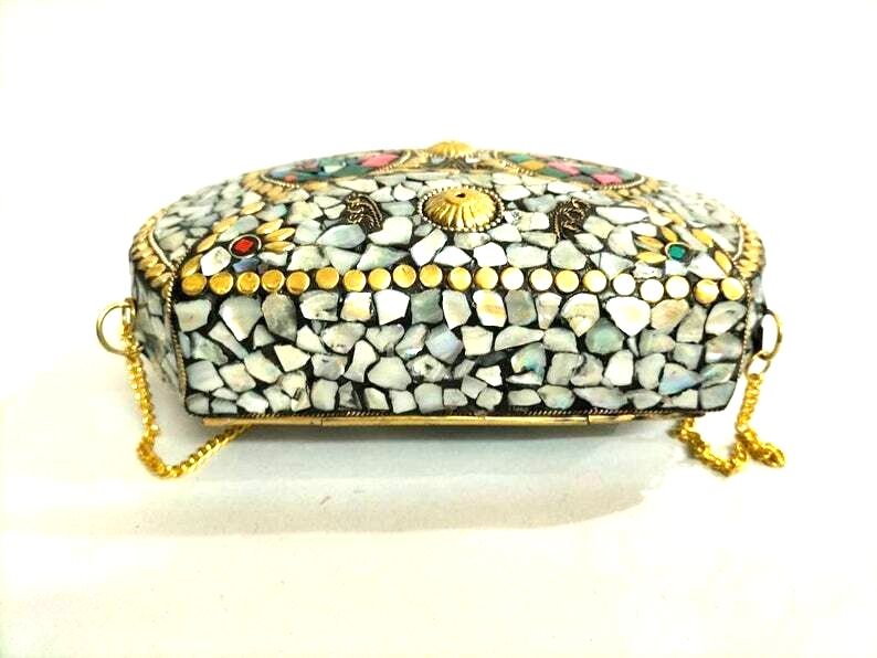 Handmade Multicolour bohemian purse Mother of Pearl Mosaic clutch for ...