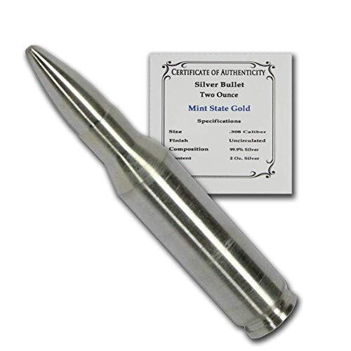 Silver 2 oz .308 Caliber Bullet - Solid .999 Pure Silver by Mint State ...