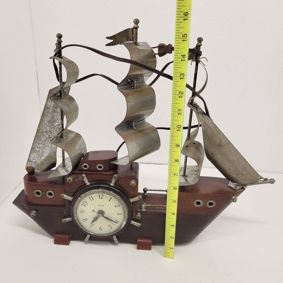 Vintage Wooden Ship Clock 810 United clock Corp Brooklyn NY aluminum ...
