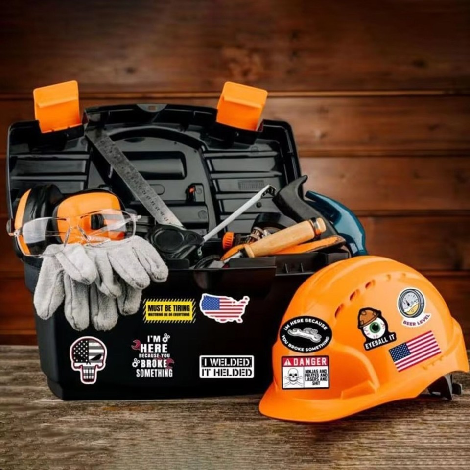 150 PCS Hard Hat Stickers Funny Blue Collar Prank Meme Vinyl Waterproof ...