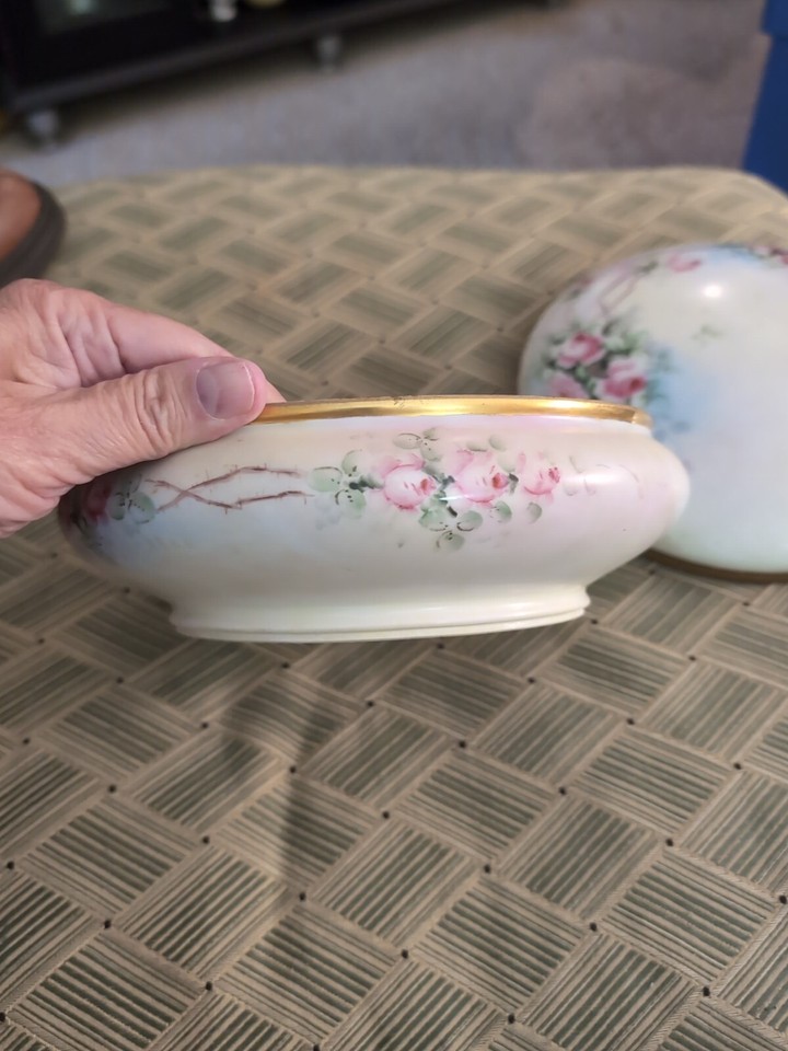 Antique Limoges France Porcelain Vanity Powder Trinket Box Roses 24 ...