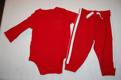 Baby Boys Outfit SOLID RED L/S SHIRT Chest Pocket KNIT PANTS White ...