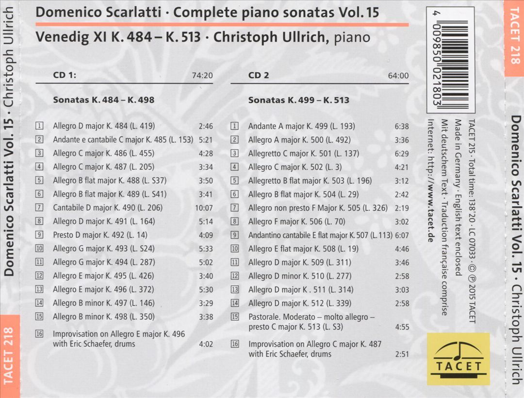 CHRISTOPH ULLRICH / ERIC SCHAEFER DOMENICO SCARLATTI: COMPLETE PIANO SONATAS, VO 4009850021803| eBay