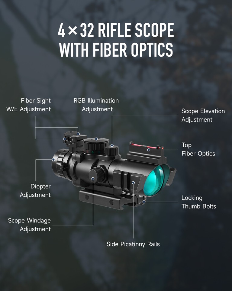 PINTY 4X32 Tactical Rifle Scope RGB Tri-illuminated Recticle Scope ...