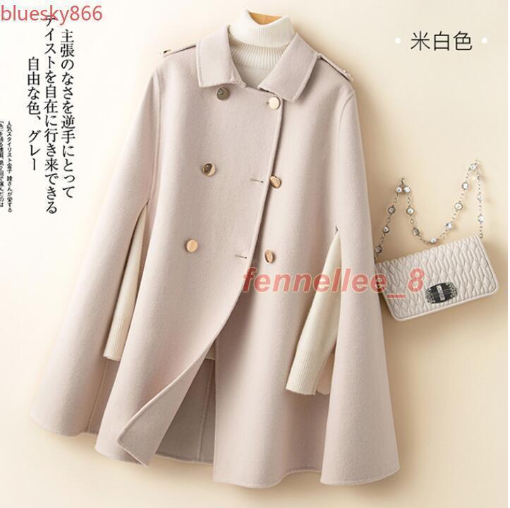 Double-sided 100% Wool Coat Women Loose Fit Cape Fashion Poncho Woolen ...