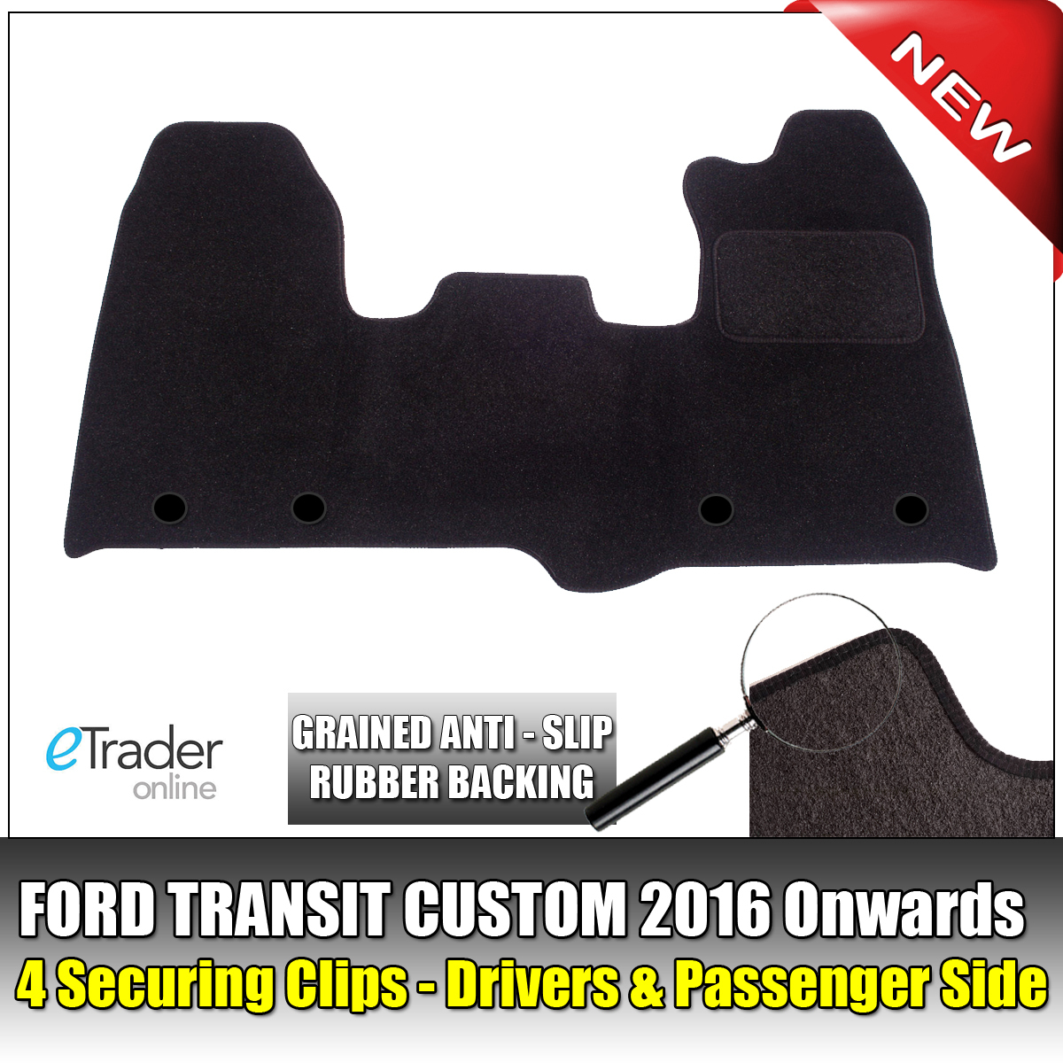 Ford Transit Custom Carpet Mats Mat Set 2015 > 4 Clips P/S & D/S Front ...