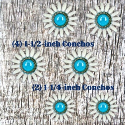 White Daisy Concho with Turquoise centers Saddle Set CON400-E-SD-SET-TQ ...