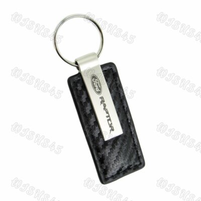For Ford Raptor Rectangle Carbon Fiber Leather Chrome Key Fob Keyring ...