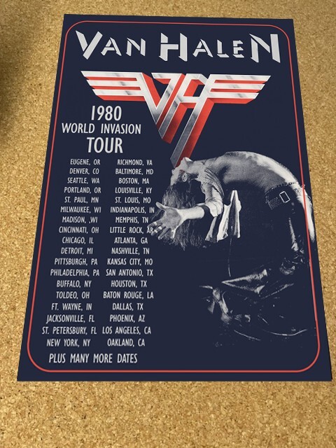 Van Halen 1980 World Invasion Tour Dates Cardstock Concert Poster 12" x ...