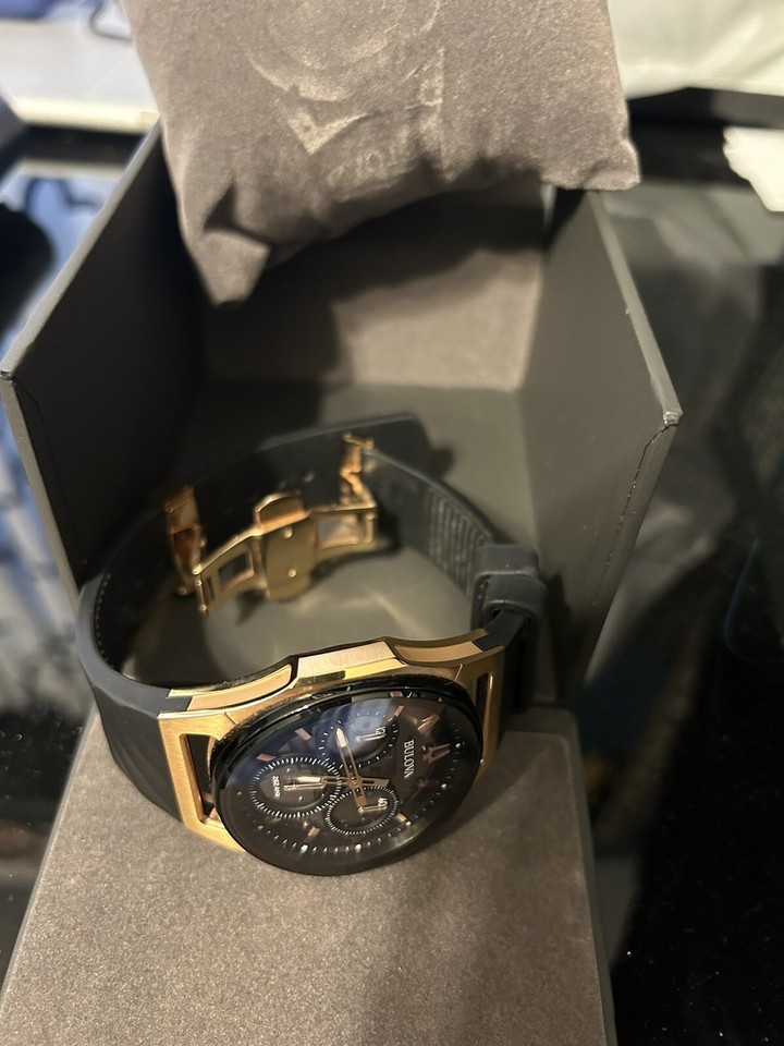 Bulova 98A185 Curv Rose Gold Tone Case Chronograph Men's Watch - Black ...