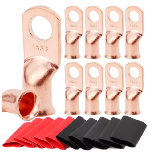 40 pcs 1/0 AWG Gauge Copper Lugs w/ BLACK & RED Heat Shrink Ring ...