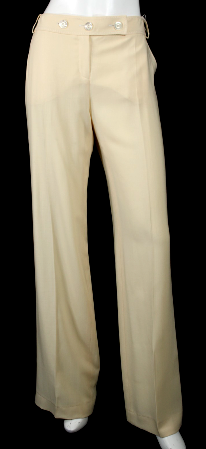 VALENTINO Buttercream Beige Wool Crepe Button Detail Wide-Leg Dress ...