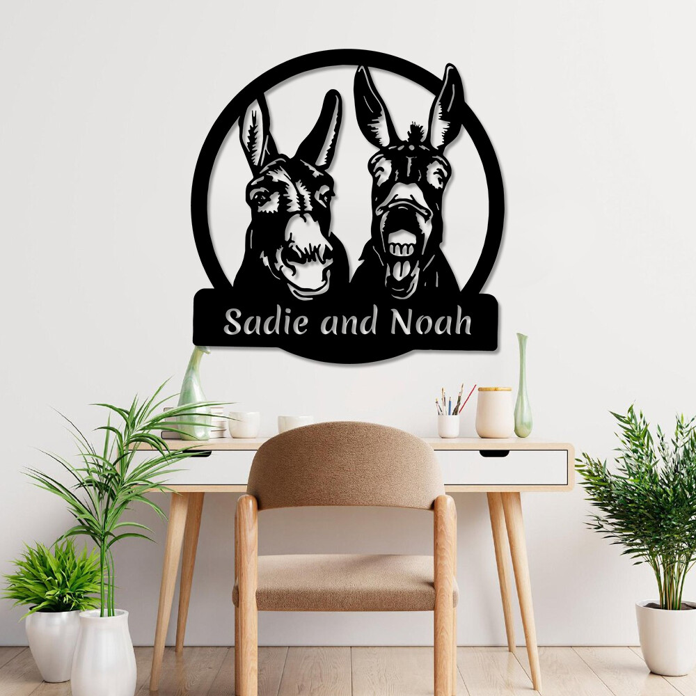 Personalized Donkey Metal Name Sign, Custom Donkey Farm Wall Art Decor ...