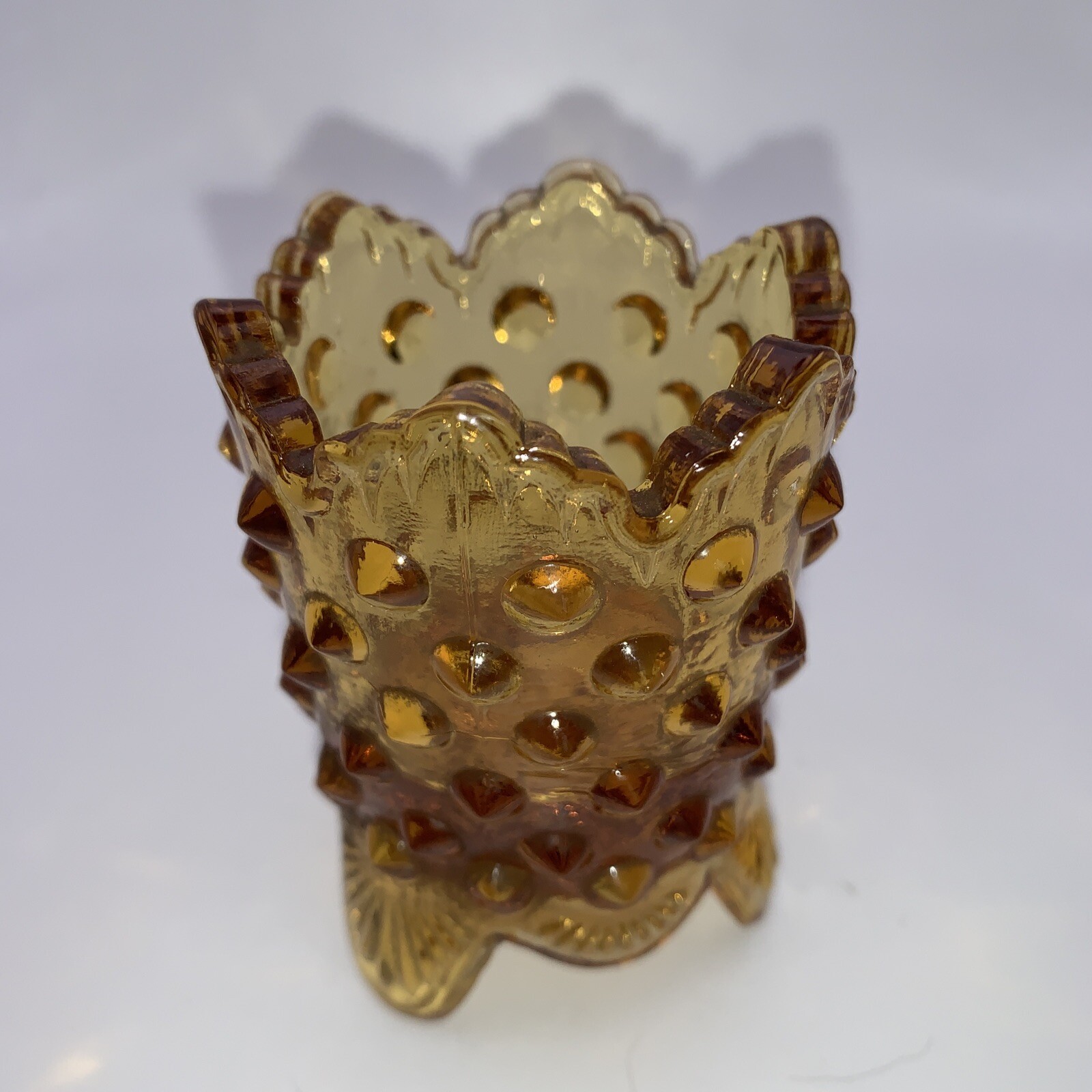 Vintage Fenton Amber Gold Hobnail Footed Toothpick Holder | eBay