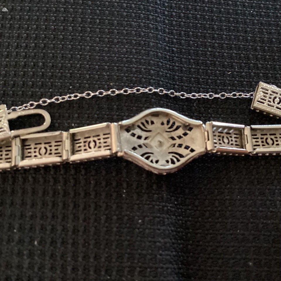 VINTAGE ART DECO 14K WHITE GOLD WITH A DIAMOND FILIGREE BRACELET ...