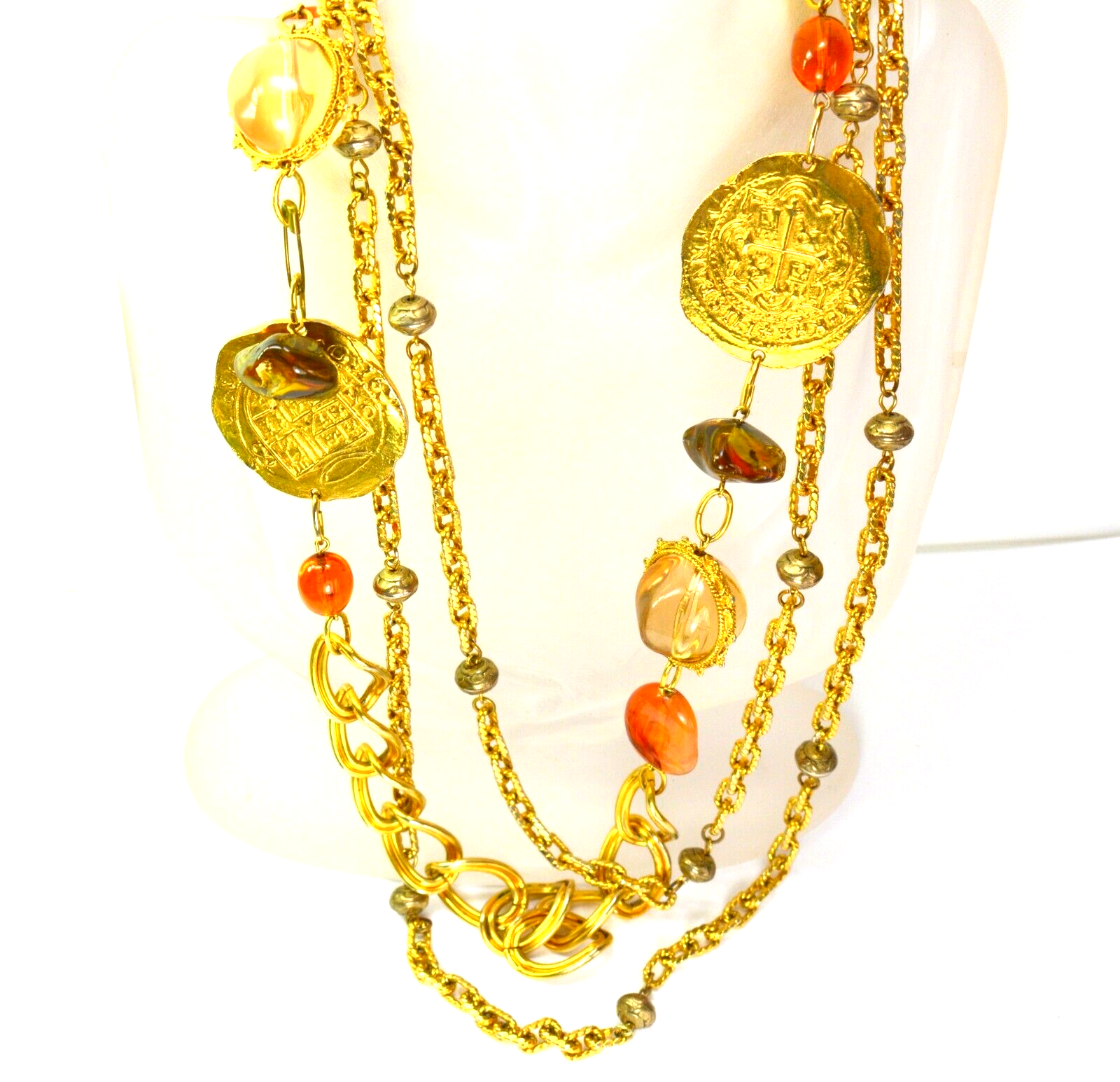 Les Bernard Jewelry Necklace Multi Chain Ancient Coin Runway Modernist ...