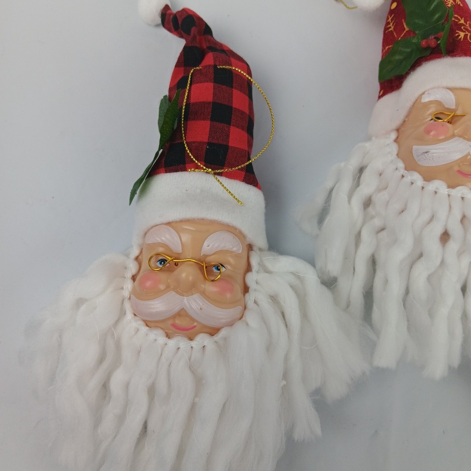 Christmas Santa Claus Face Head Ornament Tree Decorations Yarn Plastic ...