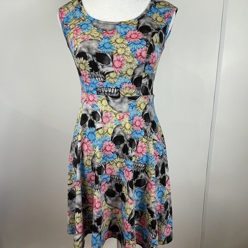 Hot Topic Fit And Flare Sleeveless Skull And Floral Dress Size S/M | eBay