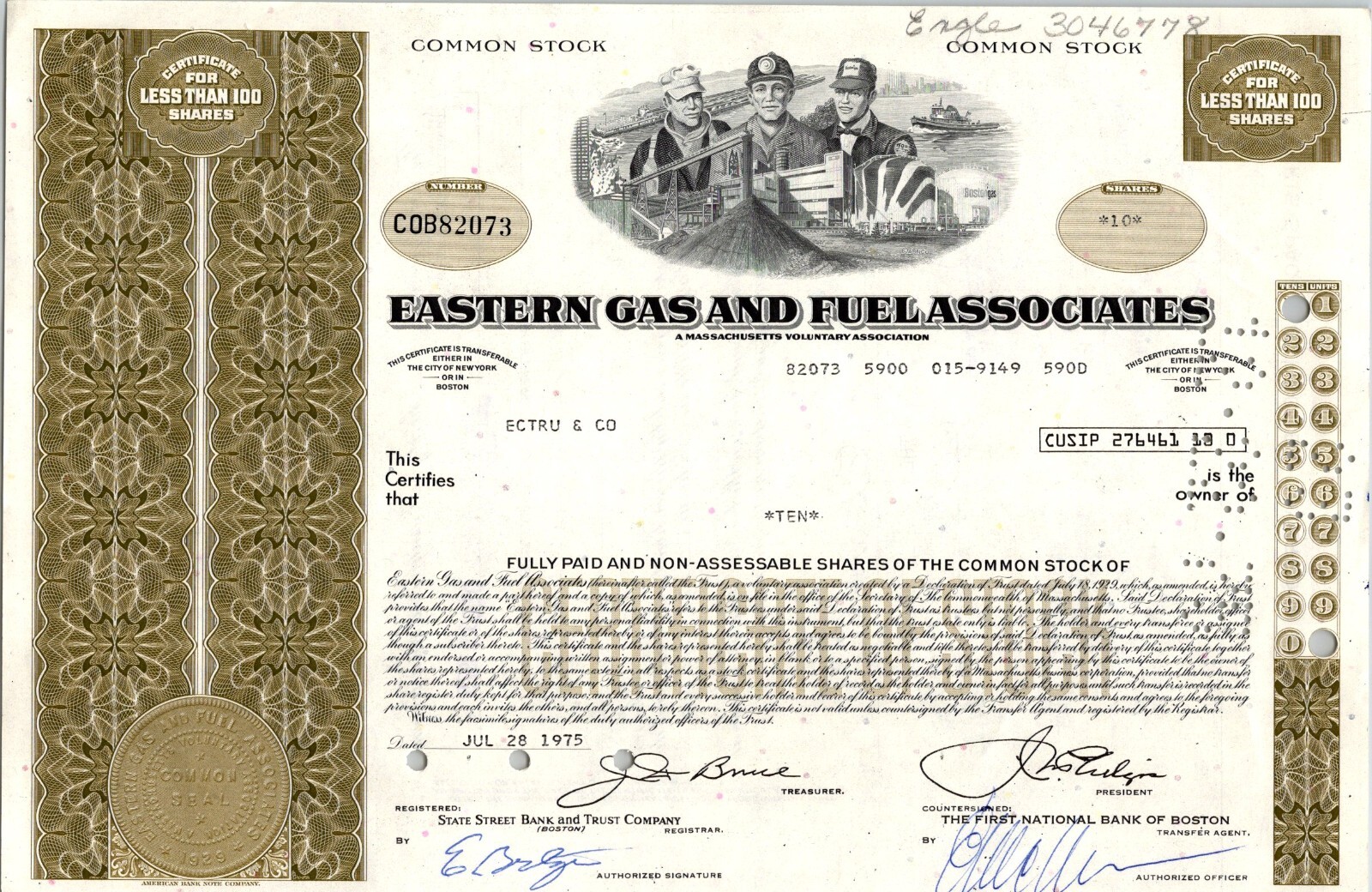 EASTERN GAS AND FUEL ASSOCIATES......1975 COMMON STOCK CERTIFICATE | eBay