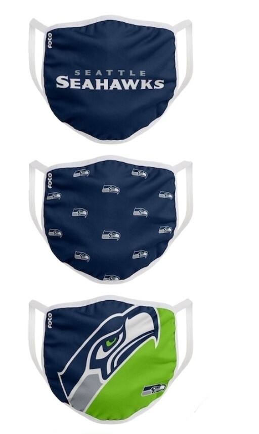 NFL SEATTLE SEAHAWKS FOCO ADULT FACE COVERING 3-PACK MASKS UNISEX NEW ...