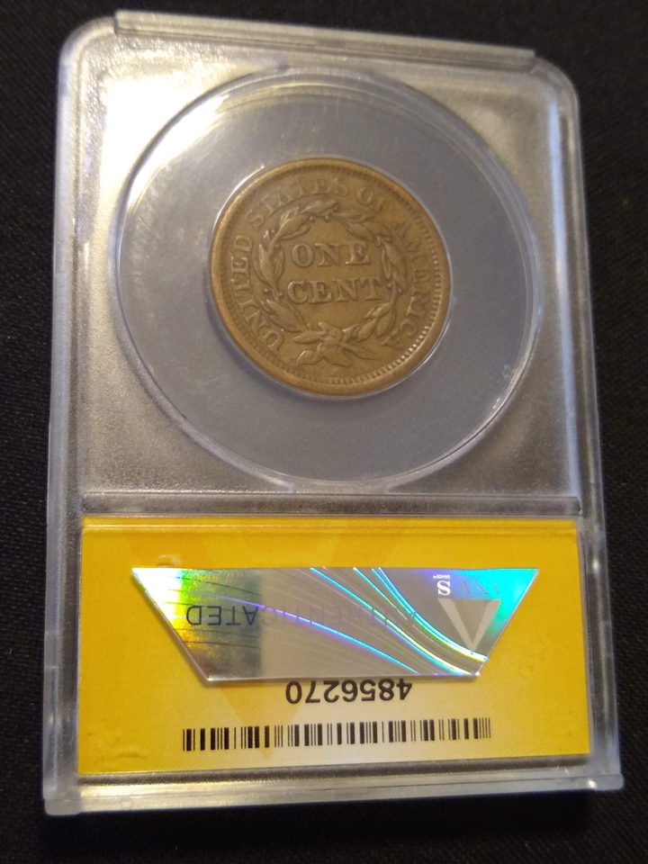 1856 large cent anacs xf40 slanted 5 braided hair liberty head copper ...