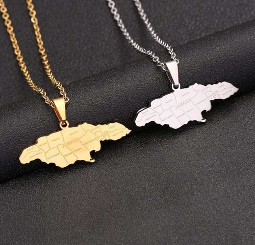 Jamaica Flag Map Necklace Pendant & Chain Jamaican Caribbean Gold Or ...