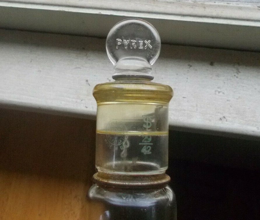 PYREX 29/42 UNIQUE SHAPE GLASS LAB BOTTLE WITH PYREX STOPPER 6 SIDED ...