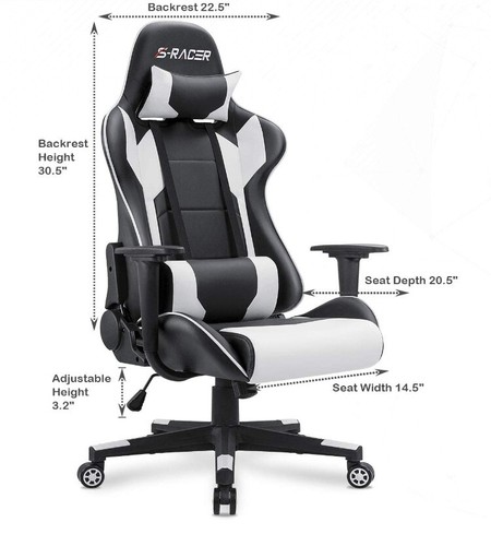 BRAND NEW, S-Racer Gaming Chair, LEATHER Black/White,HEADREST AND ...